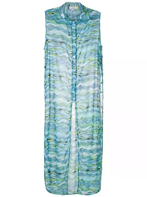 AMIR SLAMA Wave-print Maxi Kaftan - Blue