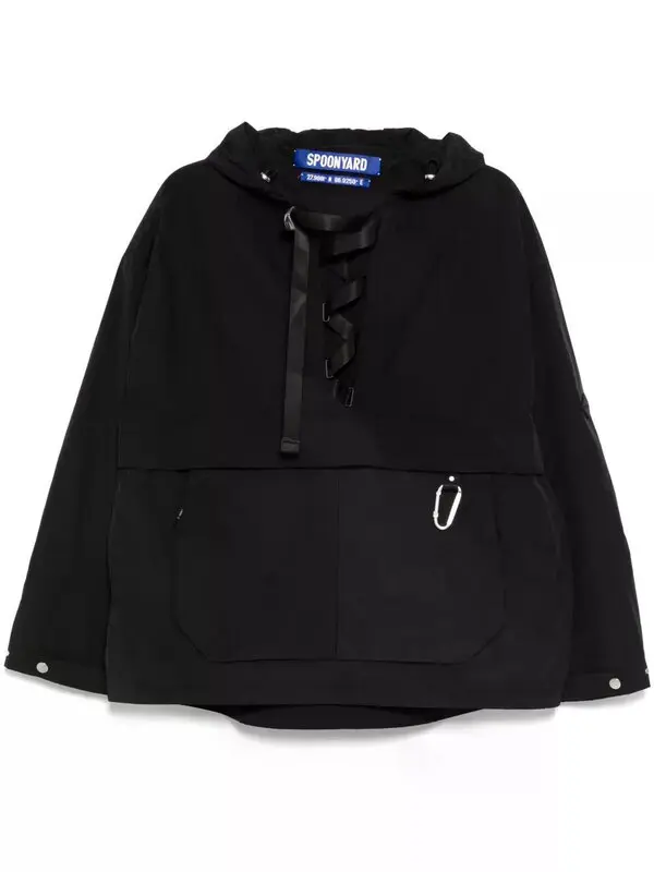 SPOONYARD Lace-up Hooded Jacket - Black