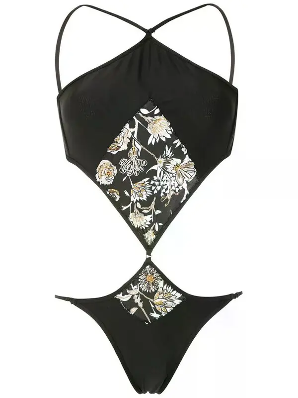 AMIR SLAMA Floral Print Embroidered One-piece - Black