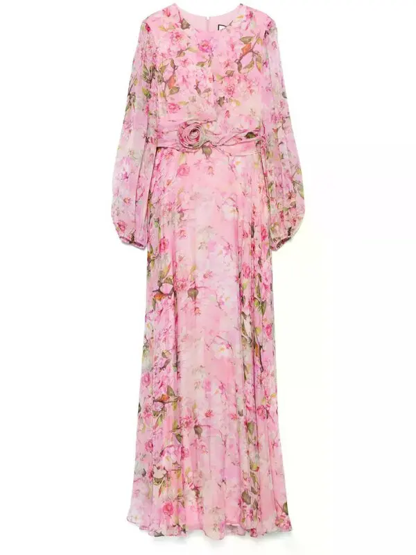 NISSA Floral-appliqué Silk Gown