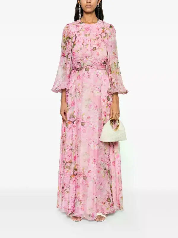 NISSA Floral-appliqué Silk Gown