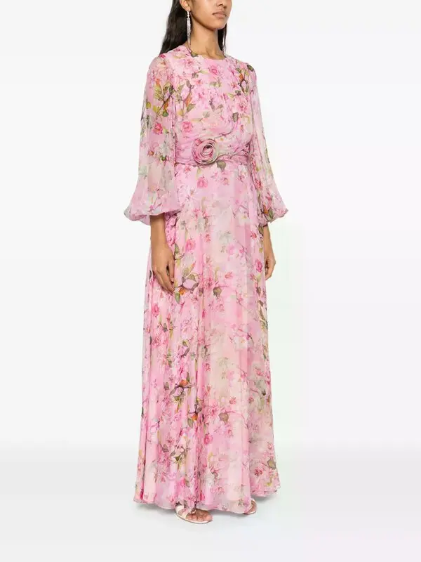 NISSA Floral-appliqué Silk Gown