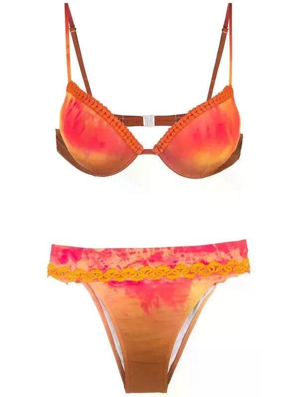 AMIR SLAMA Embroidery Tie Dye Bikini Set - Multicolour