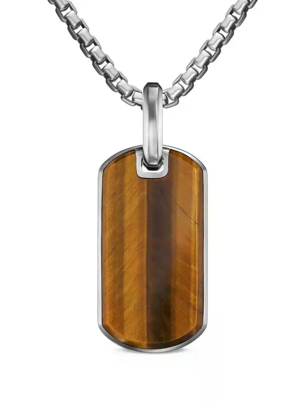 David Yurman Sterling Chevron Tiger Eye Tag - Silver