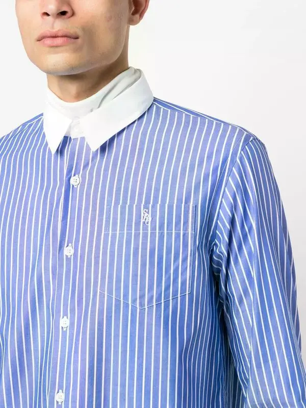 SPORTY & RICH Logo-embroidered Stripe-print Shirt