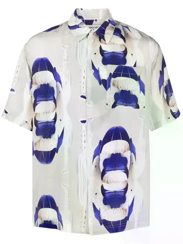 Henrik Vibskov Transfered Abstract-print Crepe Shirt - Grey