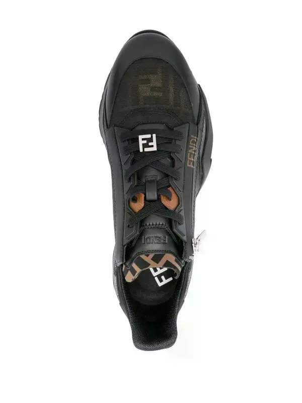 Fendi Flow Ff-jacquard Leather Sneakers - Black