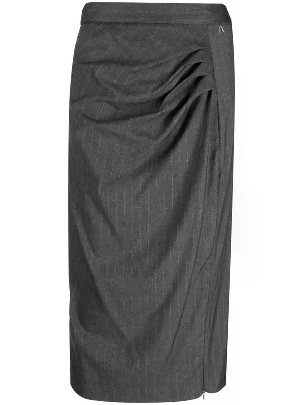 TWINSET Pinstripe Pleat-detail Midi Skirt