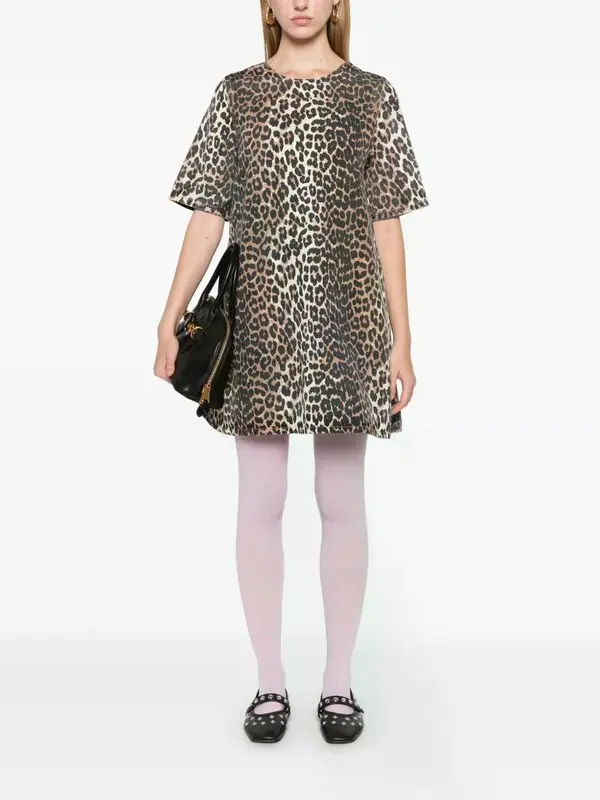 GANNI Leopard-print Denim Mini Dress