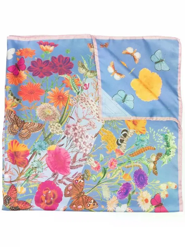 ASPINAL OF LONDON Botanical-print Silk Scarf - Blue