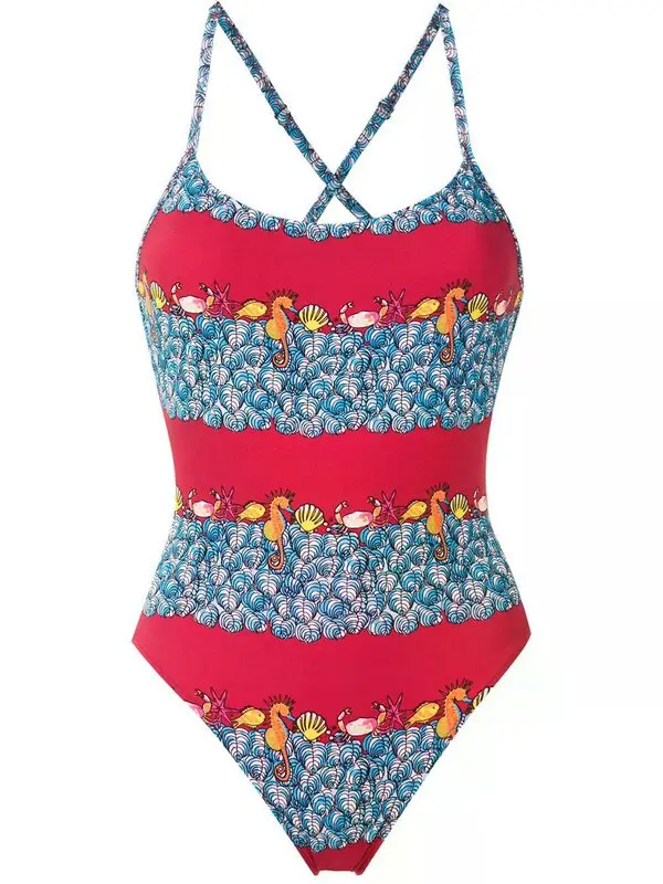 AMIR SLAMA Printed Spaghetti Strap One-piece - Red