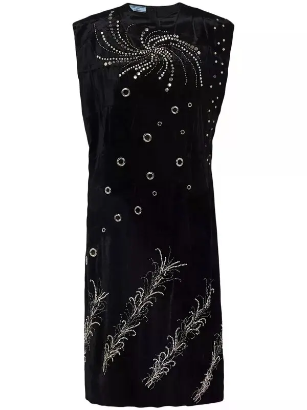 Prada Embroidered Georgette Sleeveless Dress
