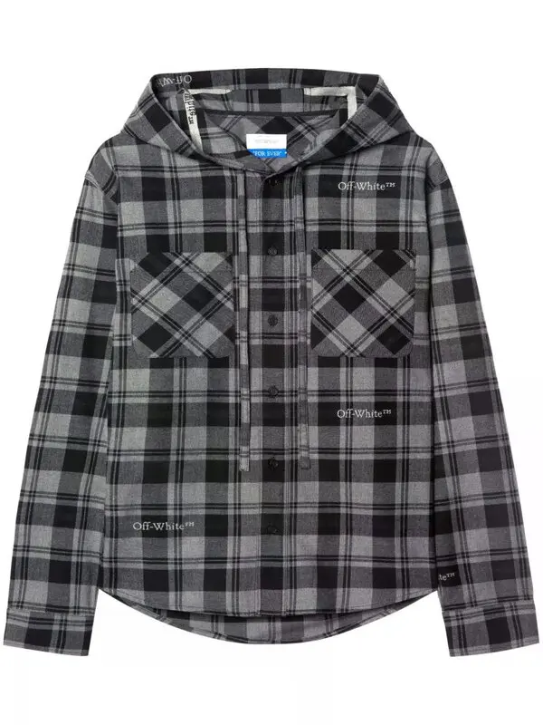 Off-White Checked Hooded Shirt