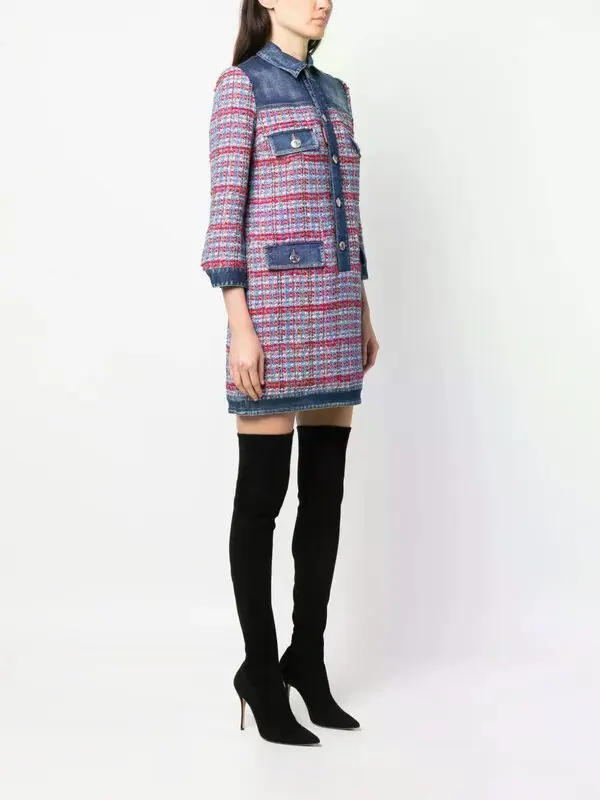 Dsquared2 Panelled Tweed Denim Mini Dress