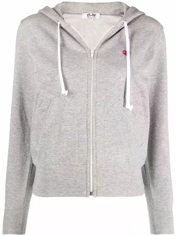 Play Comme Des Garcon Embroidered-motif Zip-fastening Hoodie - Grey