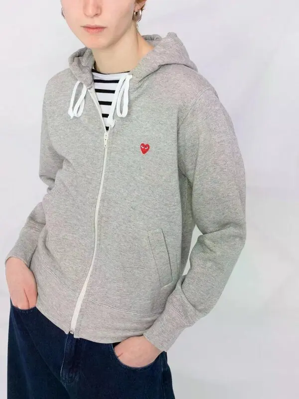 Play Comme Des Garcon Embroidered-motif Zip-fastening Hoodie