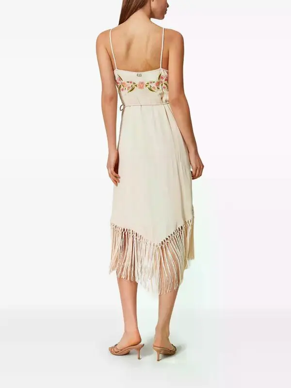 TWINSET Floral Embroidered Midi Dress With Fringe Detail