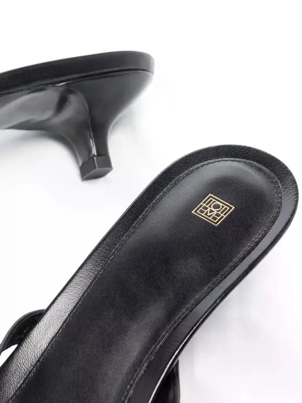 TOTEME Leather Heeled Flip Flops - Black