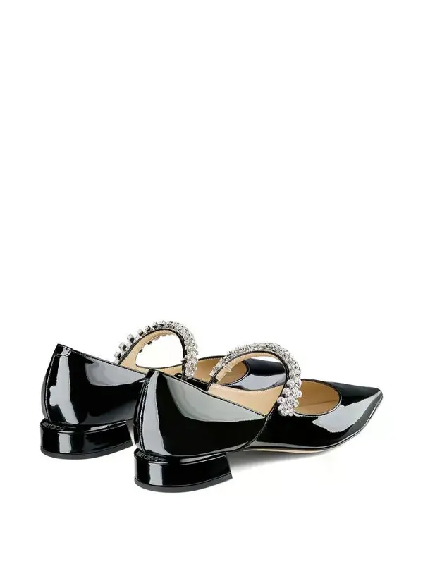 JIMMY CHOO Patent Leather Bing Crystal Embellished Flat Pumps - Black
