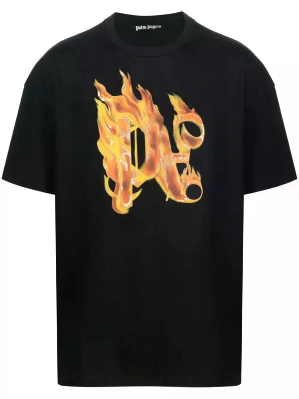 Palm Angels Burning Monogram-print T-shirt - Black