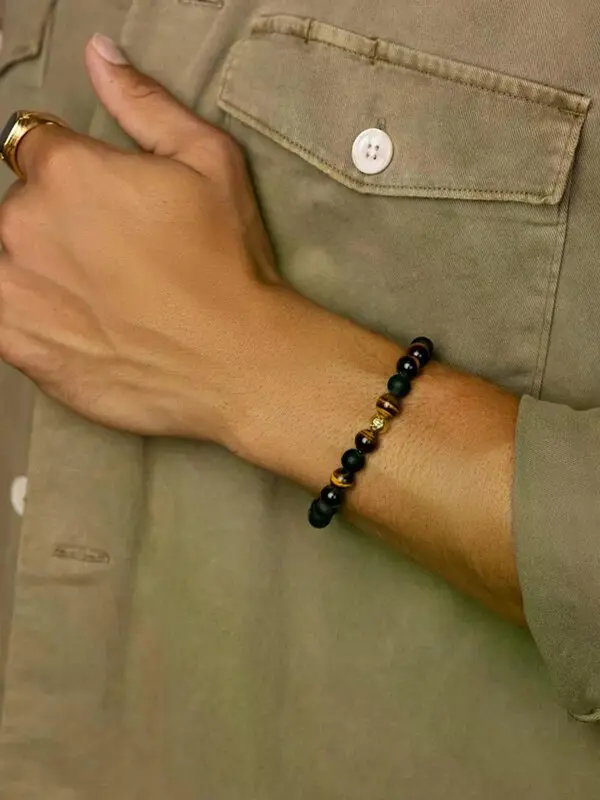 NIALAYA JEWELRY Tiger Eye And Onyx Beaded Bracelet