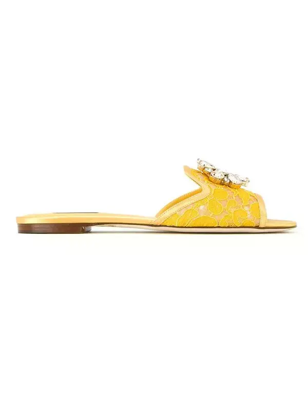 Dolce & Gabbana Bianca Rainbow Lace Brooch-detail Sandals - Yellow