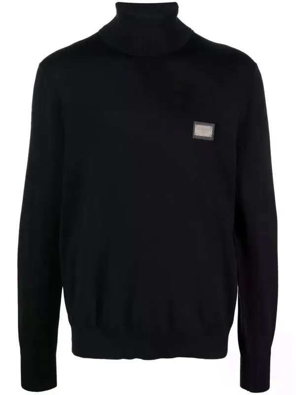 Dolce & Gabbana Logo-patch Roll-neck Jumper - Blue