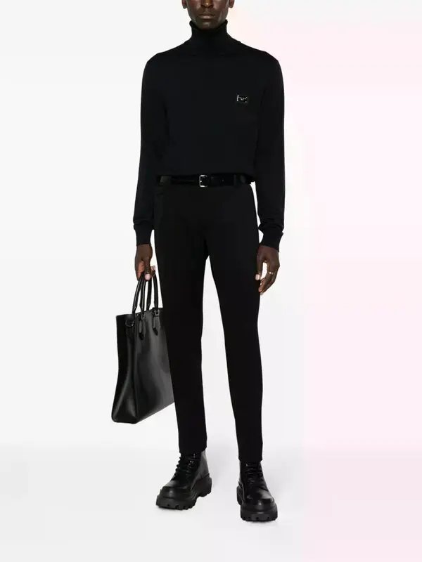 Dolce & Gabbana Logo-patch Roll-neck Jumper - Blue