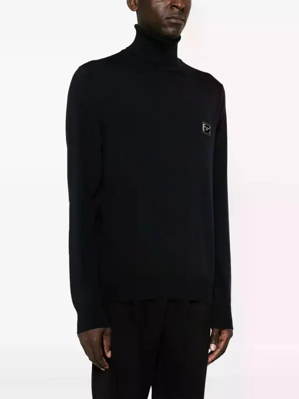 Dolce & Gabbana Logo-patch Roll-neck Jumper - Blue