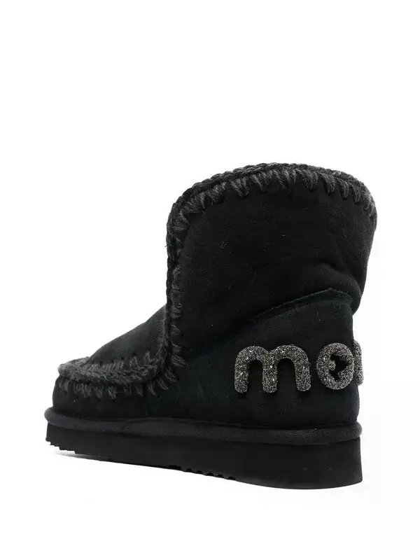 Mou Glitter Logo Ankle Boots - Black