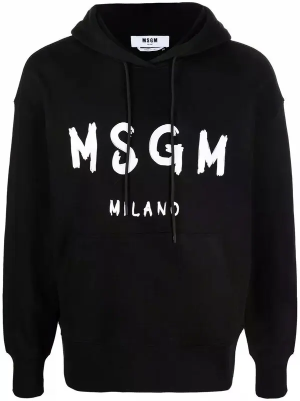 MSGM Long-sleeved Logo Print Hoodie - Black