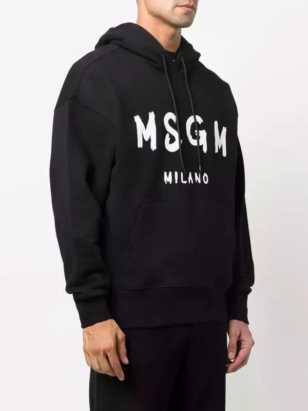 MSGM Long-sleeved Logo Print Hoodie - Black