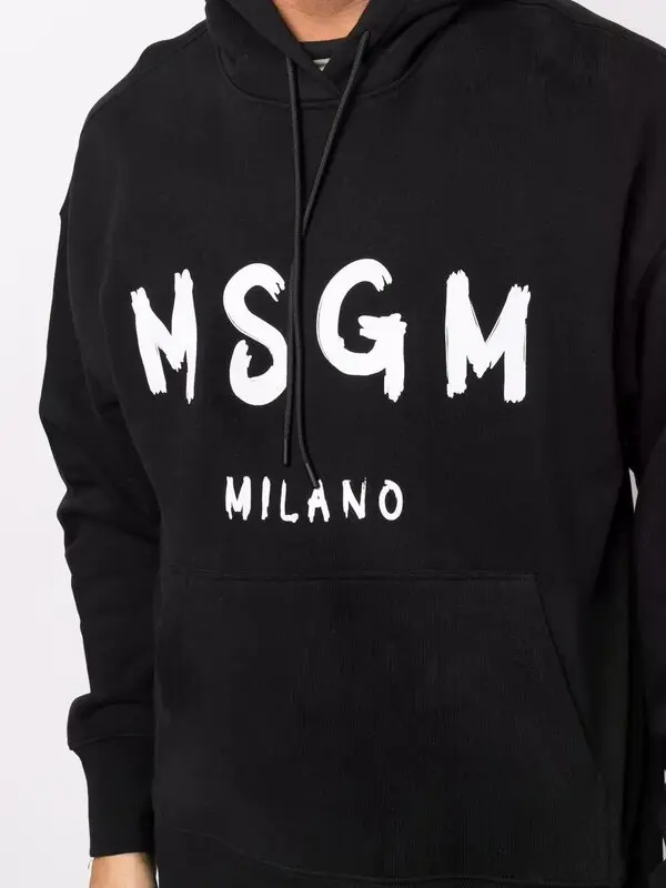 MSGM Long-sleeved Logo Print Hoodie - Black