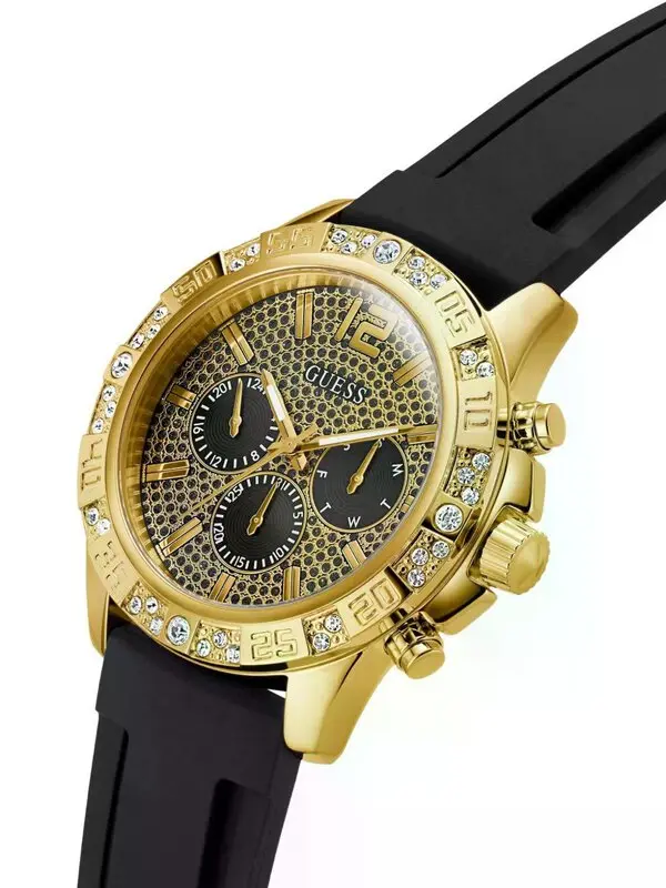 Guess Tone Stainless Steel Chronograph Watch With Crystal-encrusted Bezel