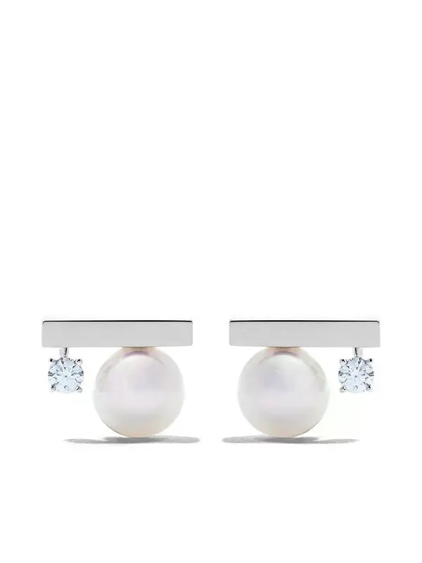 TASAKI 18kt White Gold Diamond And Pearl Earrings - Silver