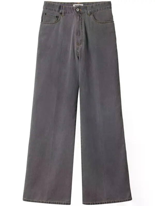 Miu Miu Logo-embroidered Wide-leg Jeans - Grey