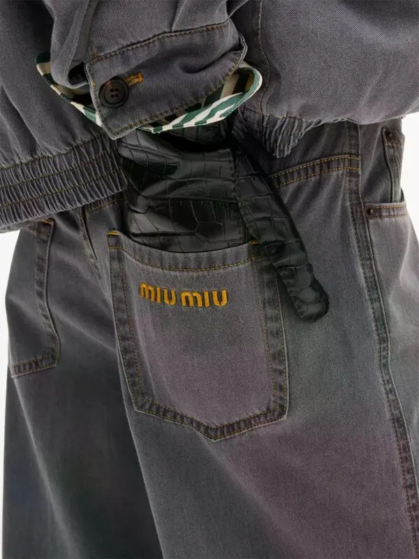 Miu Miu Logo-embroidered Wide-leg Jeans - Grey