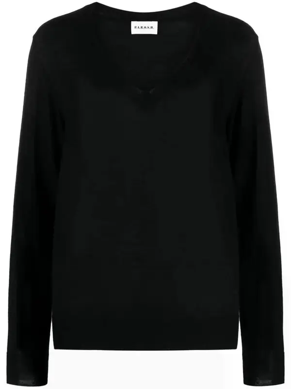 P.a.r.o.s.h Fine-knit V-neck Top - Black