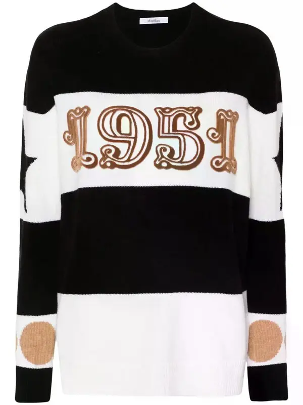 Max Mara Flocked-motif Knitted Jumper - Black