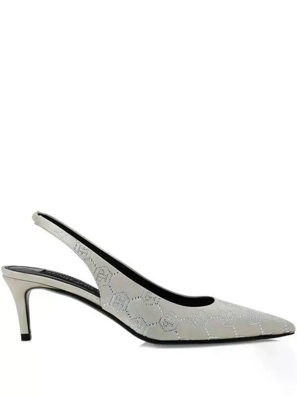 Philipp Plein 55mm Rhinestone Monogram Slingback Pumps - Neutrals