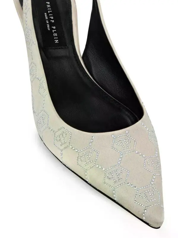 Philipp Plein 55mm Rhinestone Monogram Slingback Pumps - Neutrals