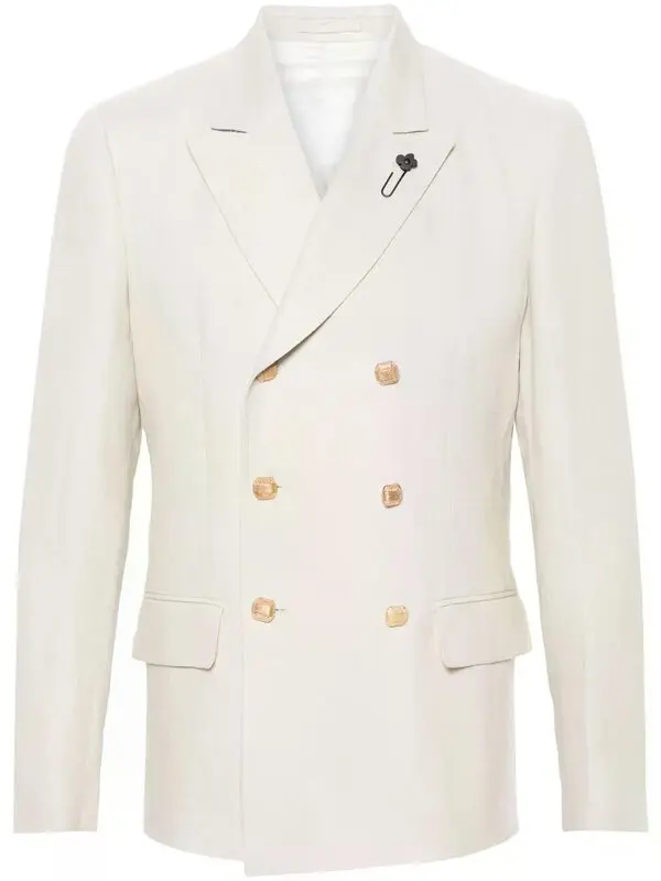 LARDINI Double-breasted Linen Blazer - Neutrals