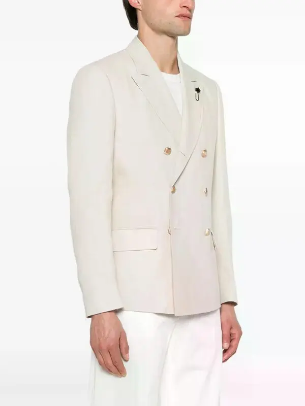 LARDINI Double-breasted Linen Blazer - Neutrals
