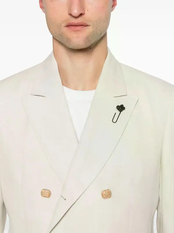 LARDINI Double-breasted Linen Blazer - Neutrals