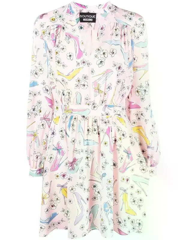 Moschino Floral-print Long-sleeved Mini Dress - Pink