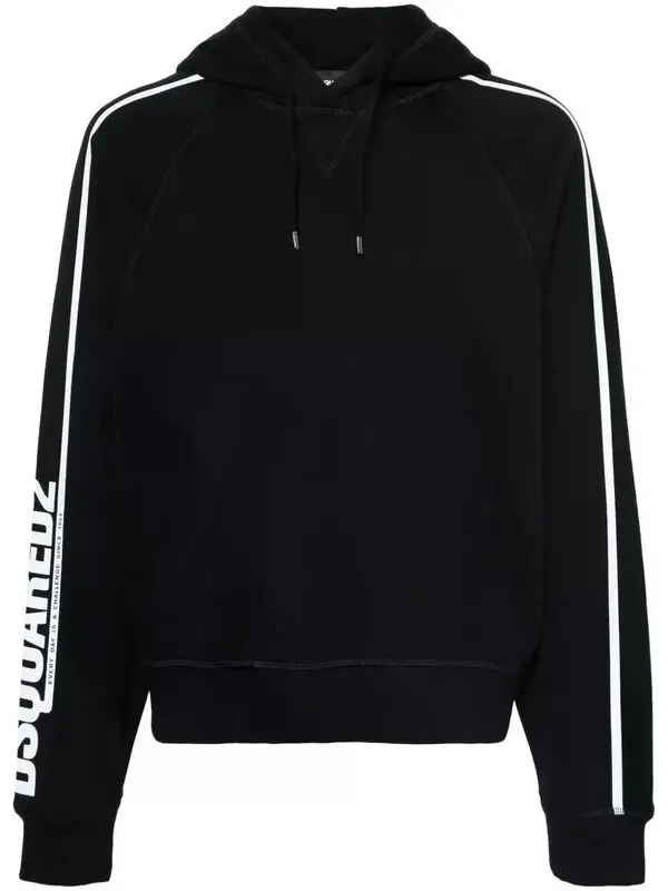 Dsquared2 Logo Print Cotton Hoodie - Black