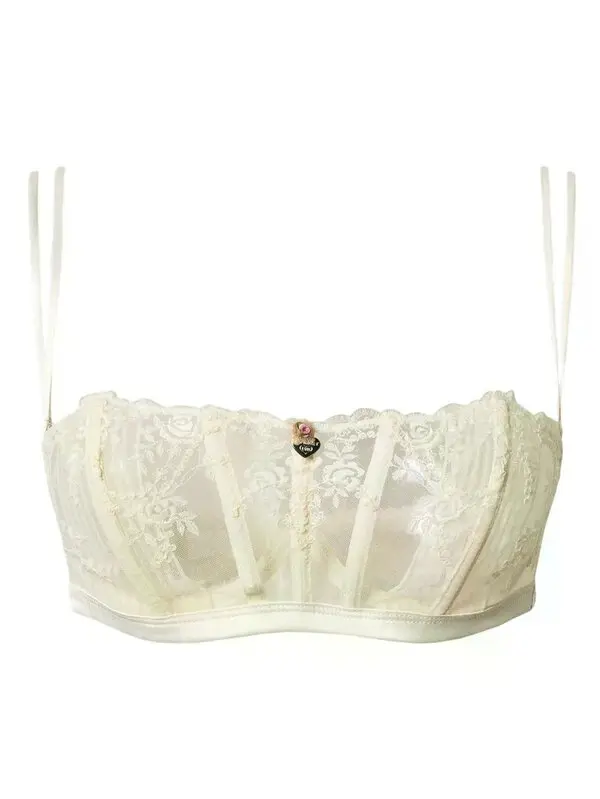 TWINSET Embroidered Tulle Bandeau Bra - White