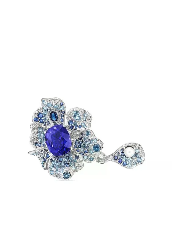 ANABELA CHAN Sapphire Peony Ring With Simulated Diamonds And Pearls - Silver