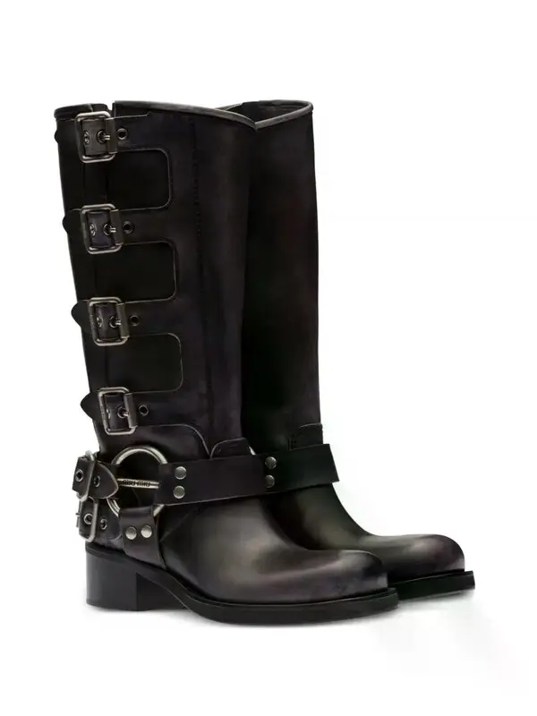 Miu Miu Buckle-detail Leather Boots