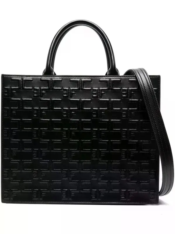 Elisabetta Franchi Large Monogram Tote Bag - Black